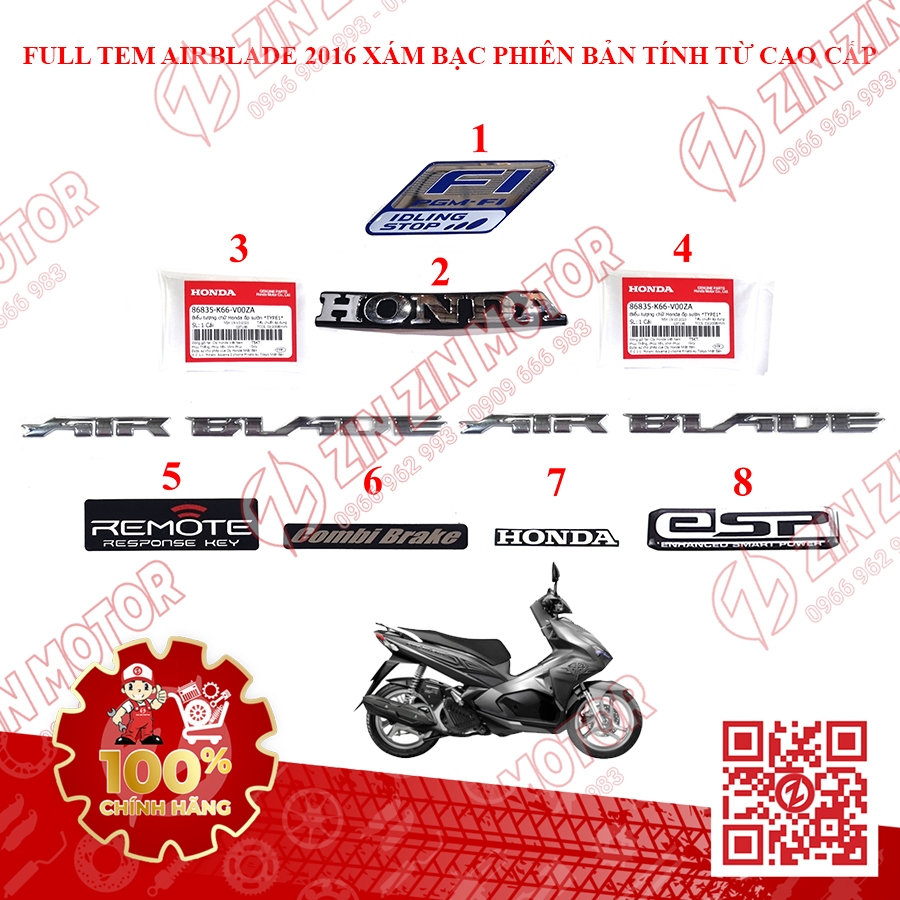Tem AB 2016, Tem Rời Xe Air Blade 2016 Xám Bạc Phiên Bản Sơn Từ Tính ...