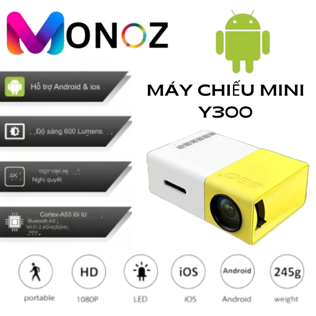 Monoz Y300 Máy Chiếu Máy Chiếu Mini Di Động HD 1080P Điện Thoại Laptop ...