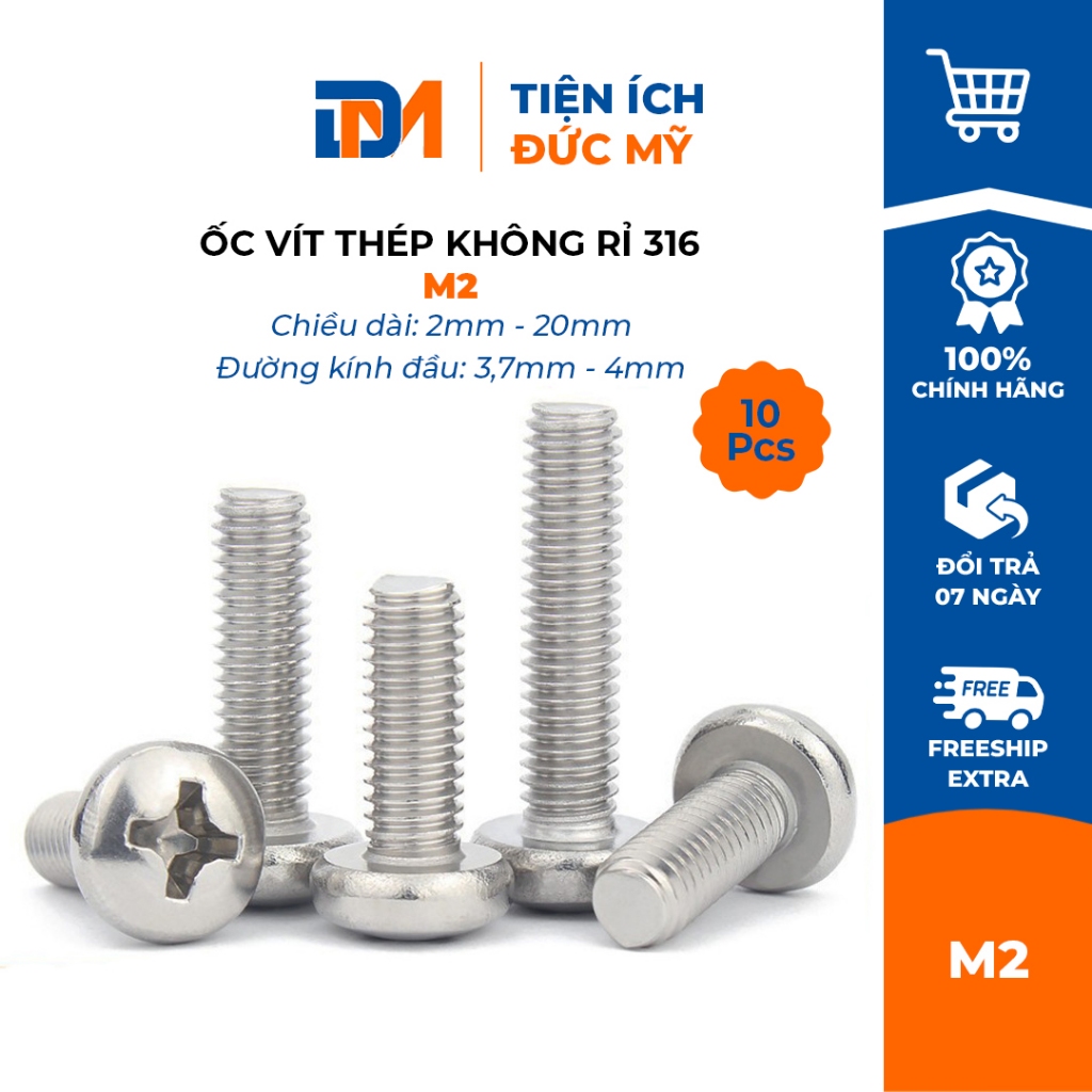 Ốc Vít M2 Inox 316 Chiều Dài Thân Ốc 2mm đến 20mm Đường Kính Đầu 3,7mm đến 4mm | Shopee Việt Nam