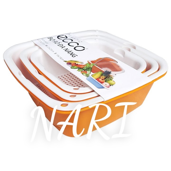 Bộ thau rổ nhựa vuông 6 món ECOCO Bộ rổ nhựa Việt Nhật dày đẹp [Giao ...