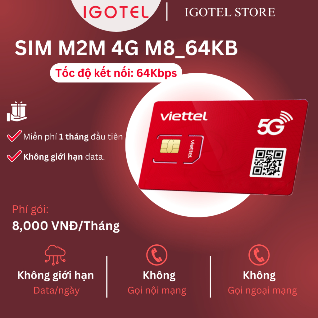 [GÓI 1T] SIM M2M 4G VIETTEL M8_64KB-M18_128KB-M25_256KB. Dùng cho các thiết bị: định vị, cảm ...
