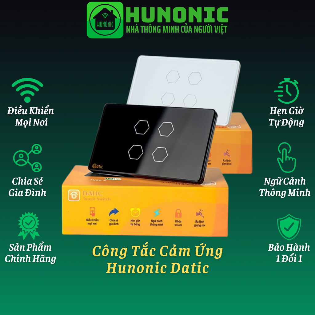 Công Tắc Thông Minh Wifi HUNONIC DATIC Hình Chữ Nhật Cảm Ứng 4 Nút Điều ...
