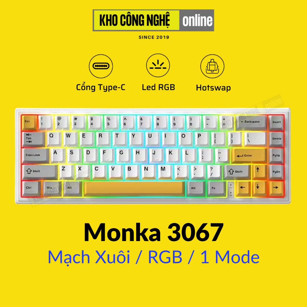 MONKA 3067 V2 Pro - Bàn phím cơ MONKA 3067 V2 Pro Không Dây, Mạch Xuôi ...