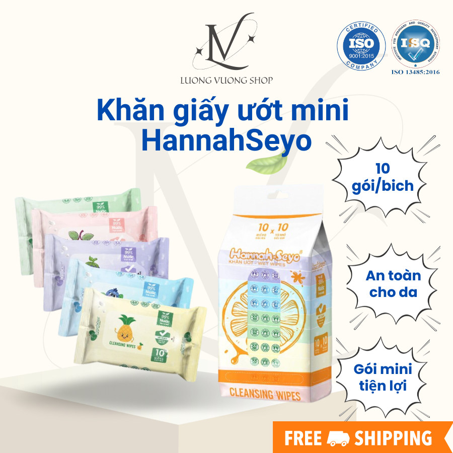Khăn giấy ướt mini Hannah Seyo 10 gói tiện lợi an toàn cho bé không mùi ...