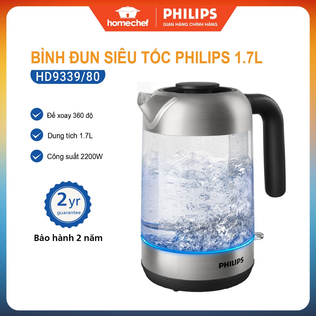 Bình (Ấm) đun nước siêu tốc Philips HD9339, dung tích 1.7L, công suất ...