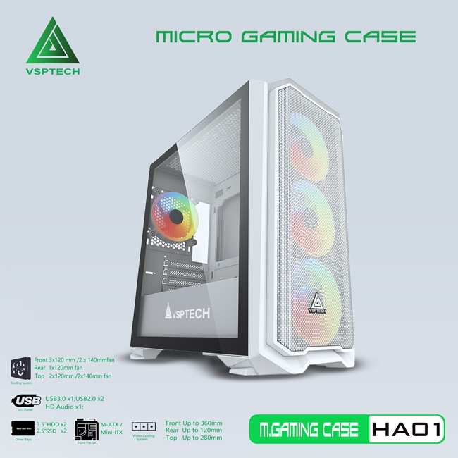 VỎ CASE MÁY TÍNH VSPTECH GAMING HA01 TRẮNG | Shopee Việt Nam