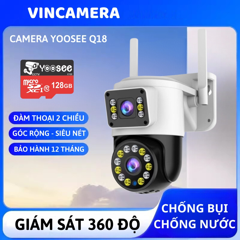 Camera IP Yoosee Q18 2 MẮT XEM 2 MÀN HÌNH cùng lúc 8.0MPX xoay 360 độ, xem đêm có màu, hỗ trợ ...