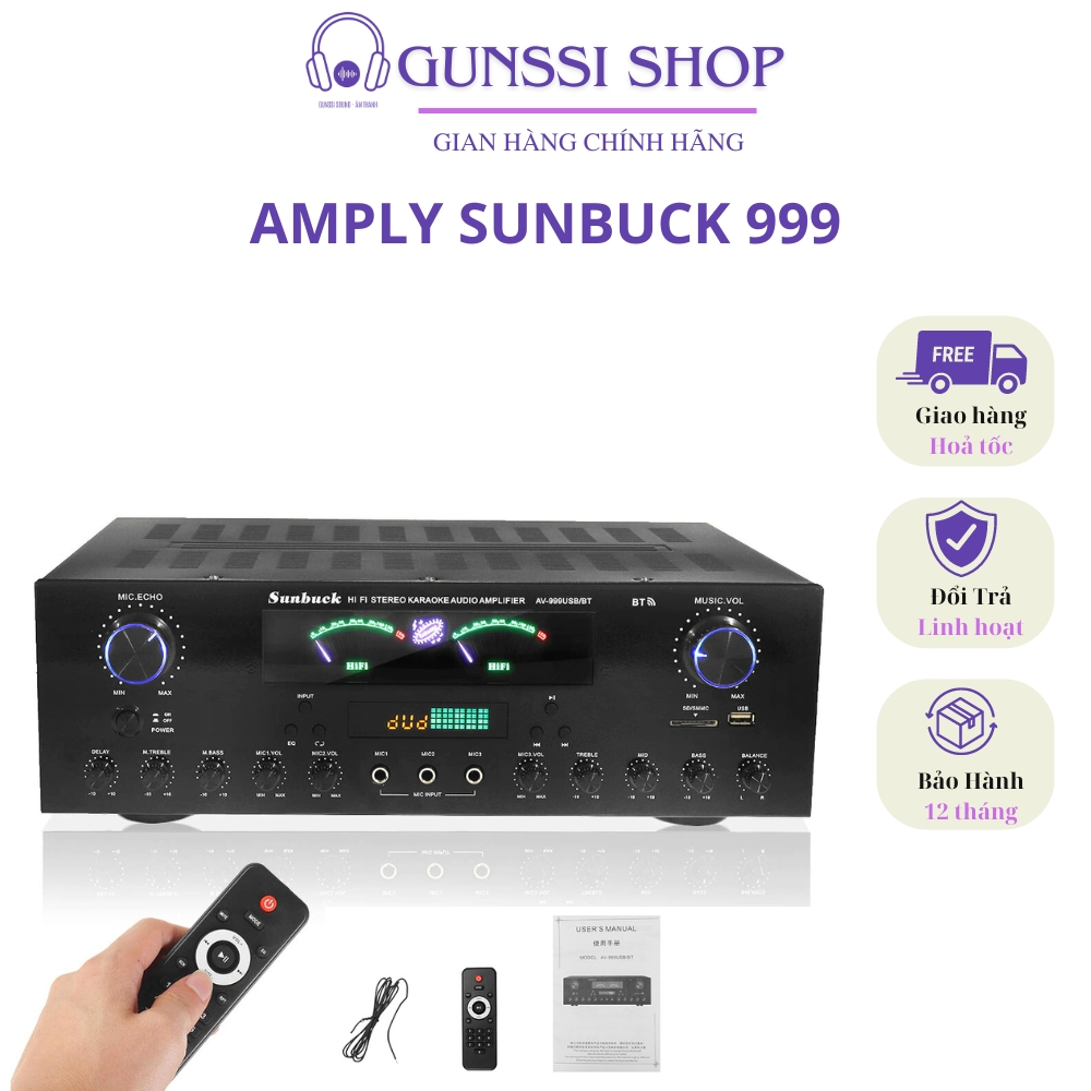 Amly bluetooth Gunssi, amply karaoke 999 AV Công Suất đỉnh 900w Âm ...