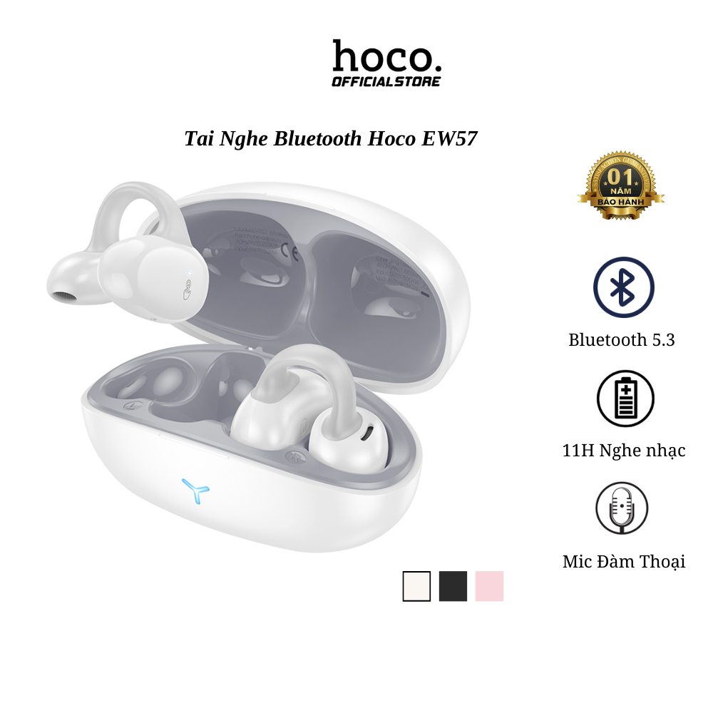 Tai nghe bluetooth Hoco EW57, tai nghe nhét tai có mic đàm thoại, 11h nghe nhạc, dạng kẹp bắt ...