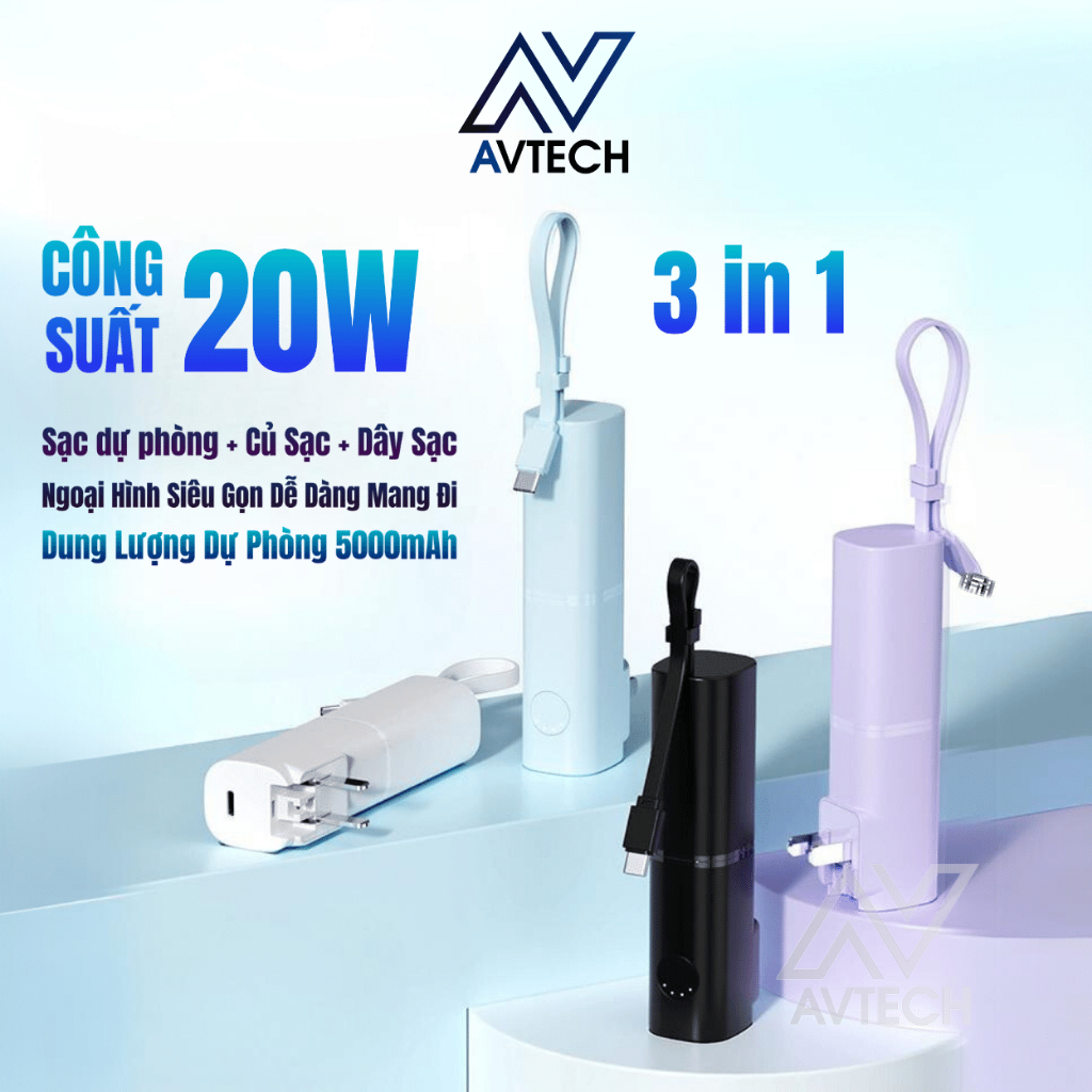 Pin Sạc Dự Phòng Mini Kiêm Củ Sạc Nhanh 20W, POWER BANK ACE 3 in 1 ...