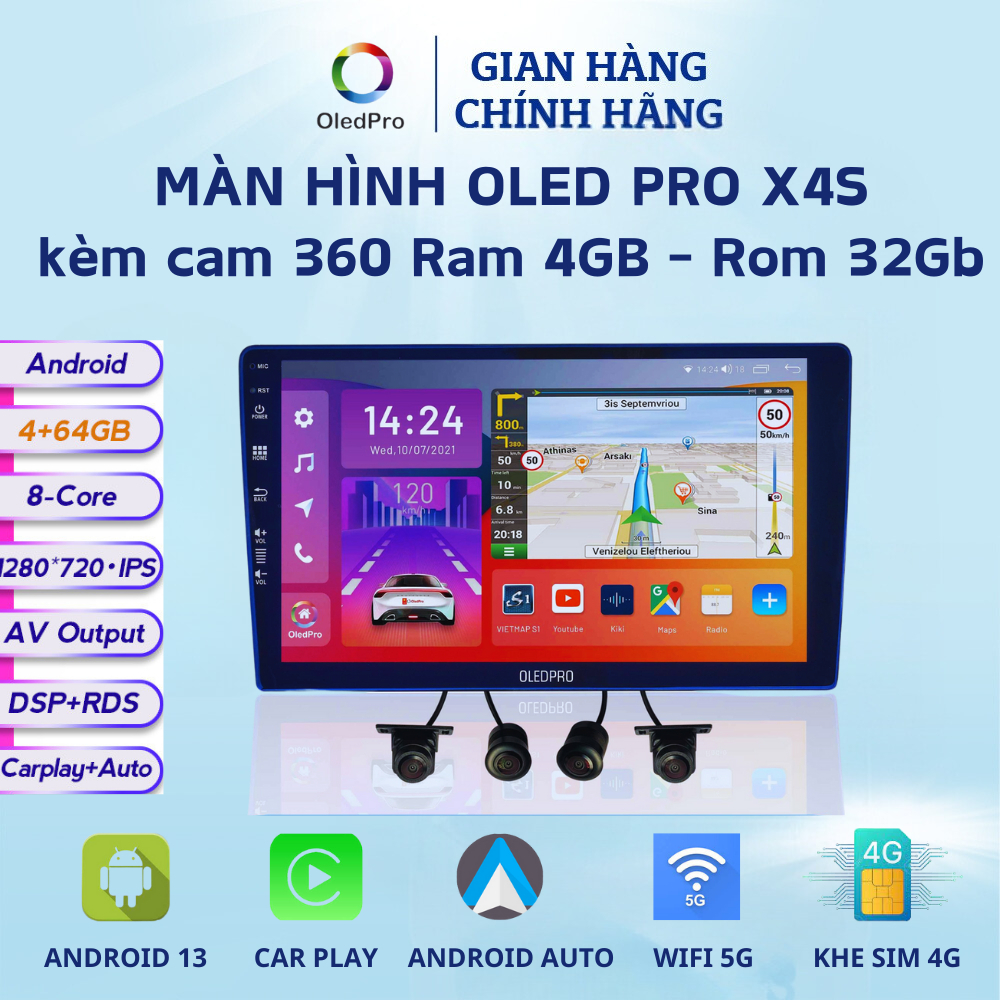 Màn Hình Android cho Ô Tô OLEDPRO X4s Tích Hợp Camera 360 9 inch Ram 4 ...