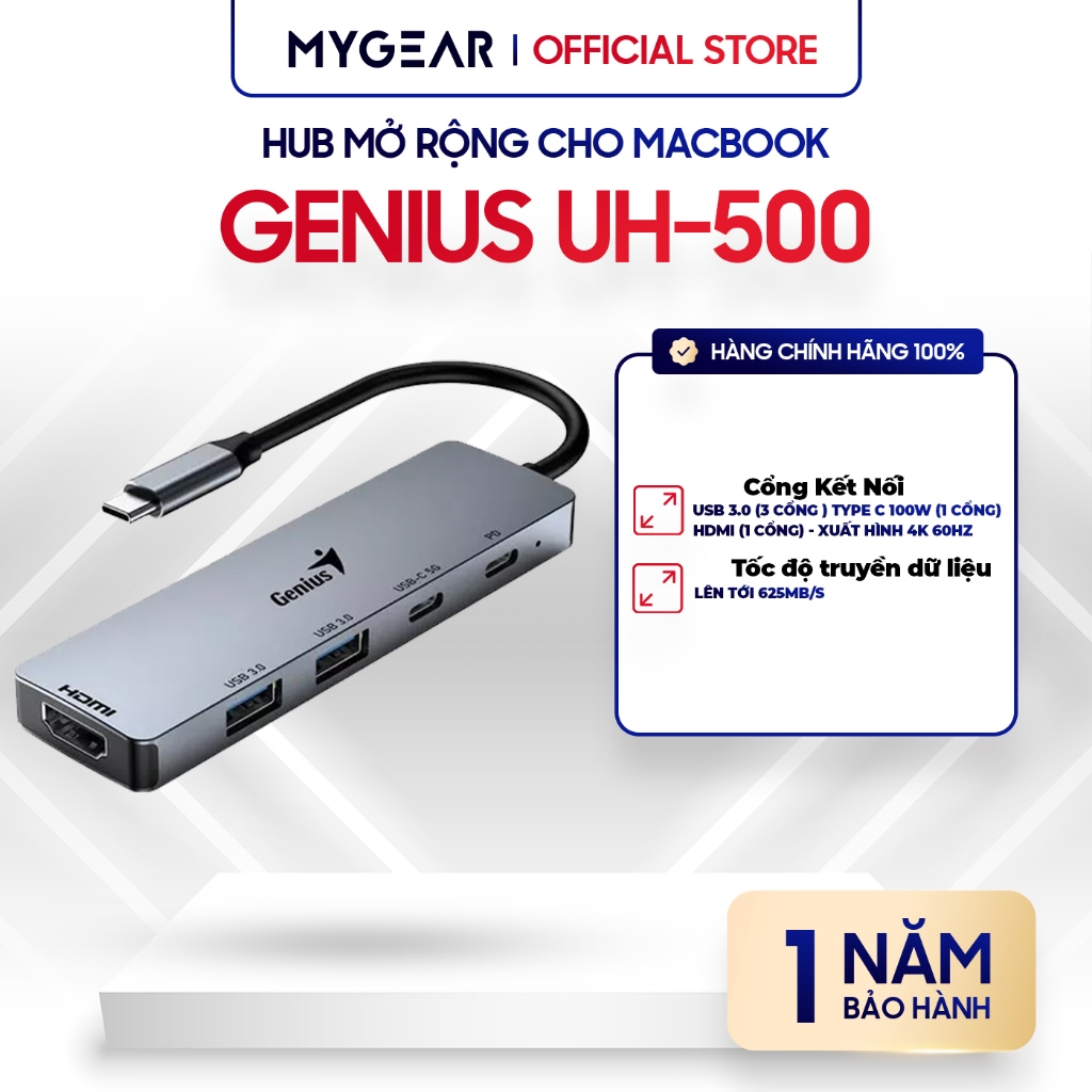 Hub Thiết Bị Chuyển Đổi Cổng Đa Cổng Cho Macbook - Genius UH-500 5 in 1 / Genius UH-400 ( Type-C ...