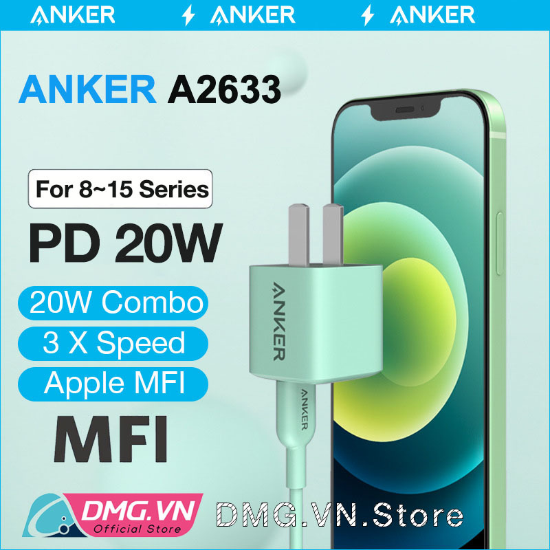 Củ Sạc Nhanh PD 20W Anker A2633,Cáp Sạc A8632/A8633 USB-C to Lighting ...
