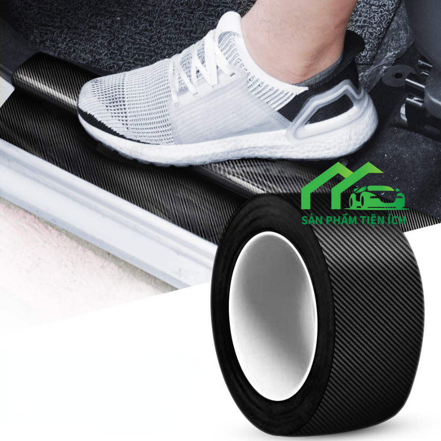 Cuộn 5m nẹp chống xước viền cửa bậc cửa ô tô BC3 vân cacbon, keo dán ...