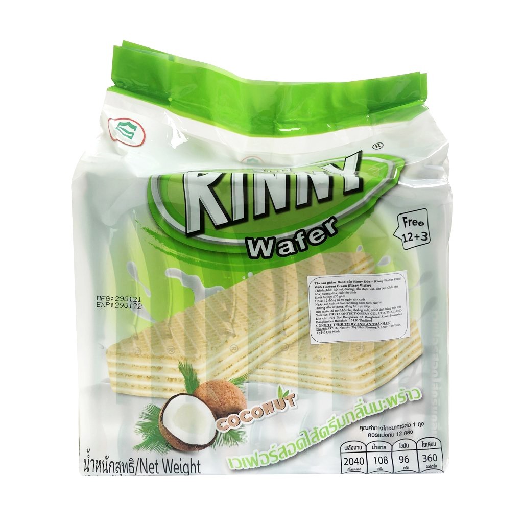 Bánh Xốp Kem Thái Lan Rinny Vị Dừa Coconut Wafer (Túi 12 gói x 34g ...