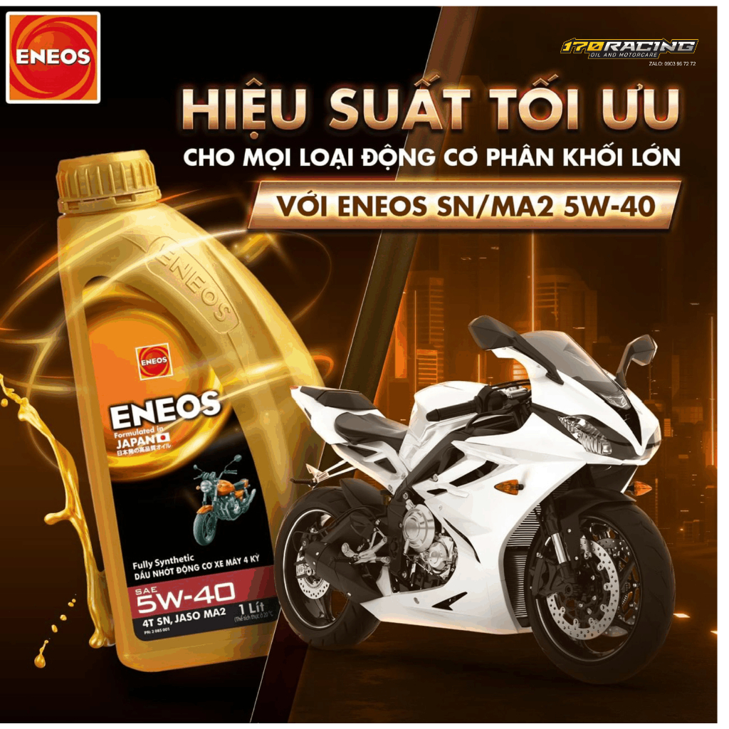 (HCM) Dầu Nhớt Tổng Hợp Động Cơ Xe Máy 4 Kỳ ENEOS SAE 5W40 4T SN , JASO MA2 Dung Tích 1000 ML ...