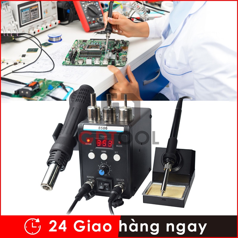780w Máy khò nhiệt mỏ hàn thiếc 8586,máy khò trạm hàn điện 2 trong 1 ...