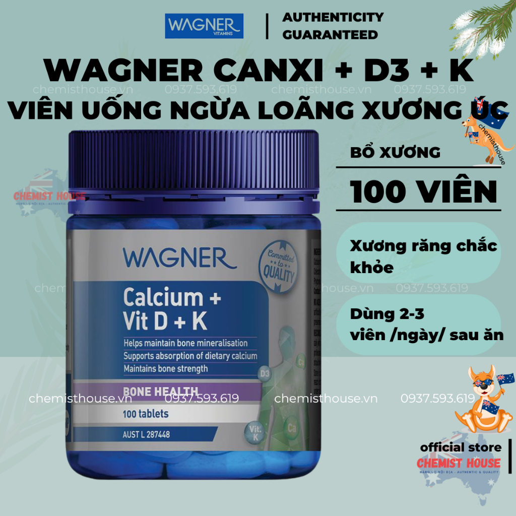 Wagner Calcium Vitamin D K Viên Uống Ngừa Loãng Xương Bổ Sung Canxi