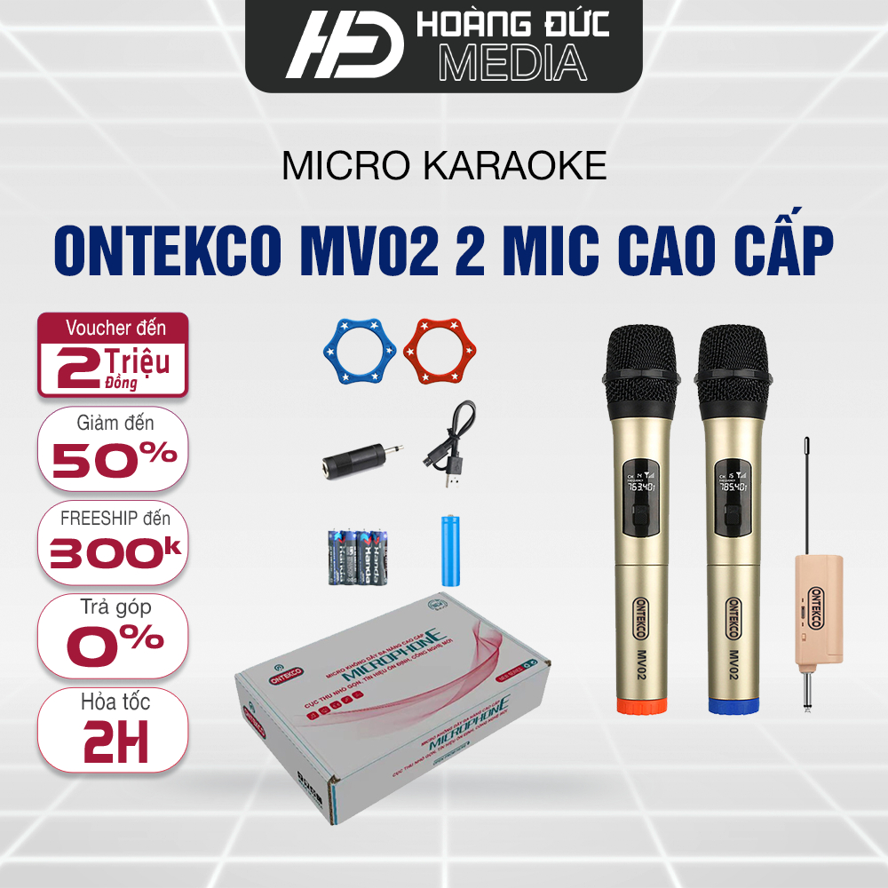 Mic Không Dây Karaoke ONTEKCO MV02 Bộ 2 Mic Hát Vang Chuyên Dùng Cho Âm ...