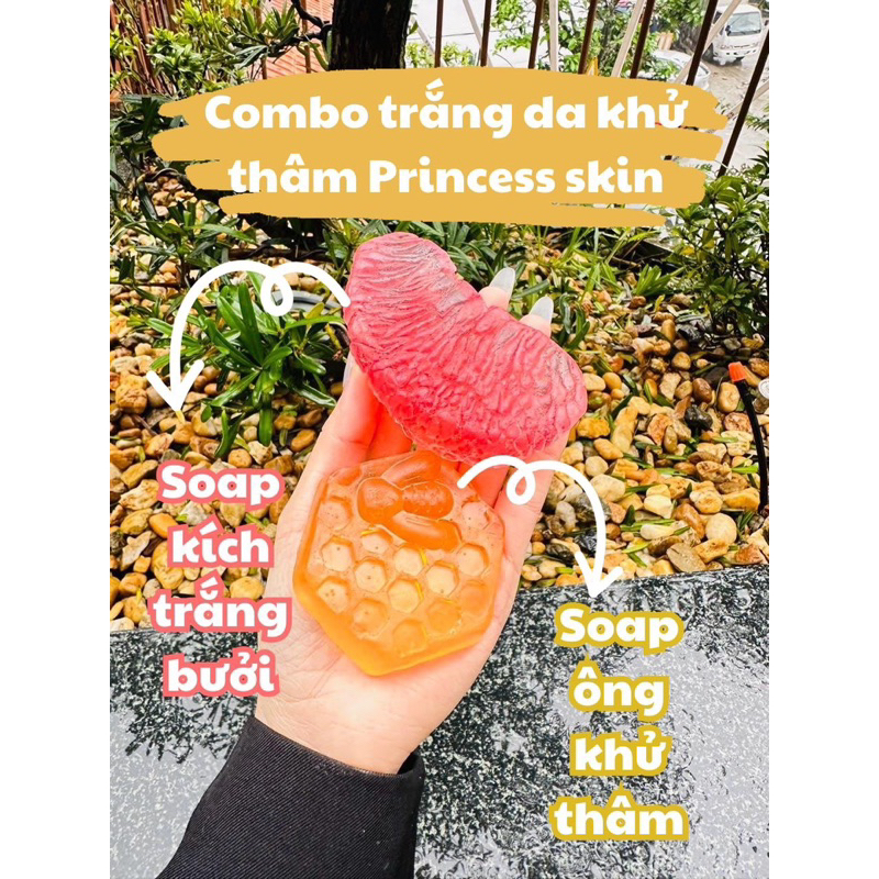 Soap tắm trắng bưởi, Soap giảm thâm mật ong Princes Skin ( Tặng kèm móc ...
