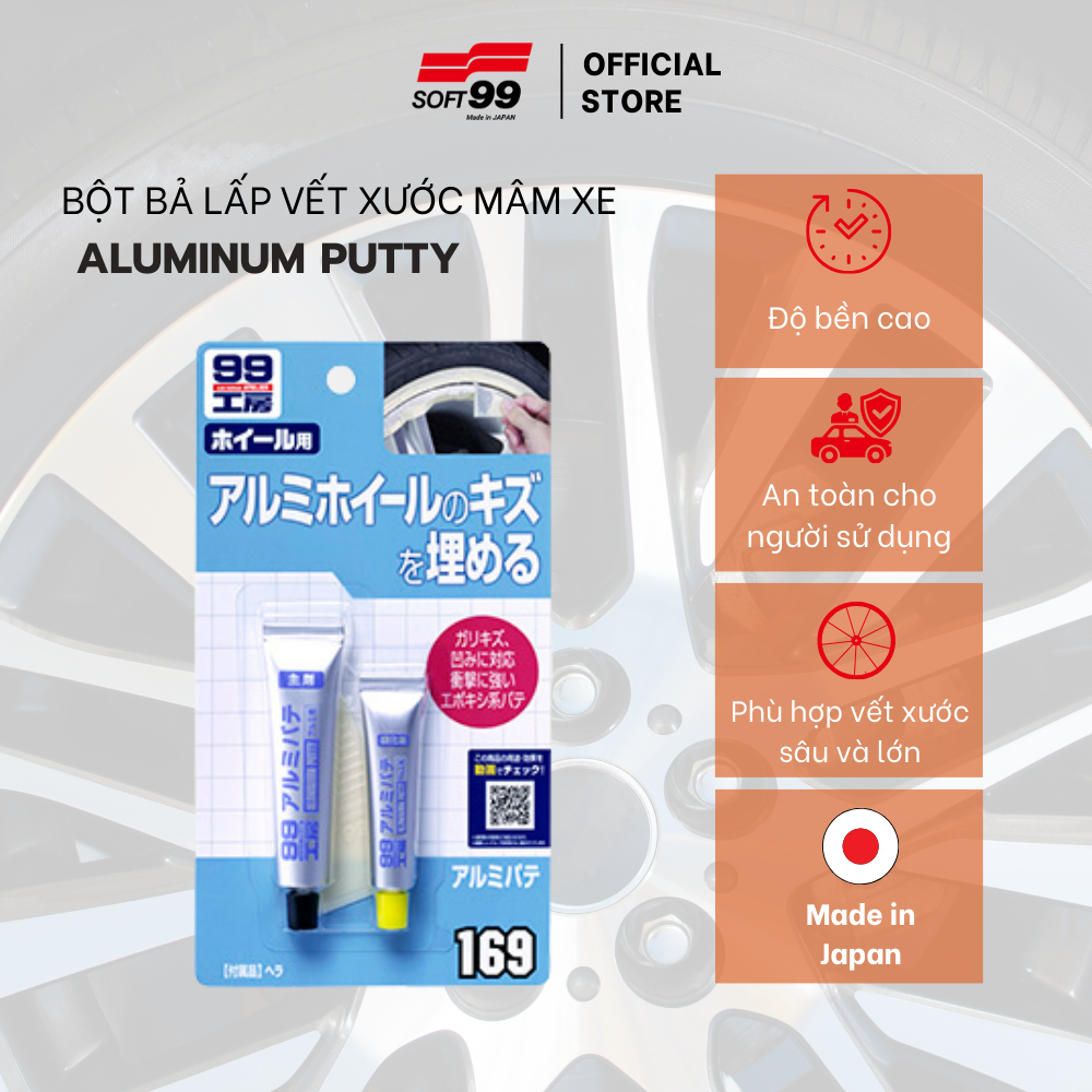 Bột bả lấp vết lõm sâu và trầy xước mâm xe Soft99 Aluminum Putty B-169 ...