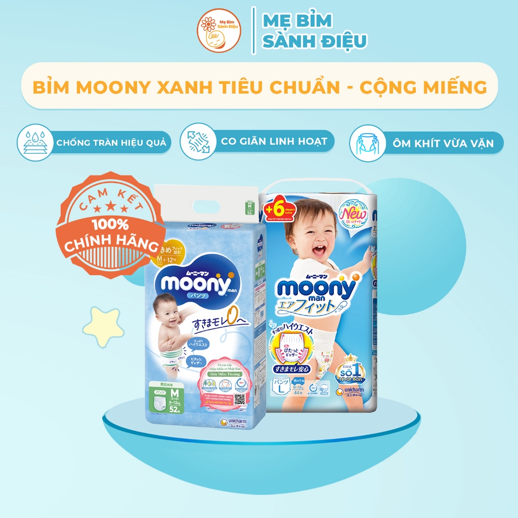 Tã/Bỉm Moony xanh cho bé mony xanh tiêu chuẩn/cộng miếng nội địa Nhật ...