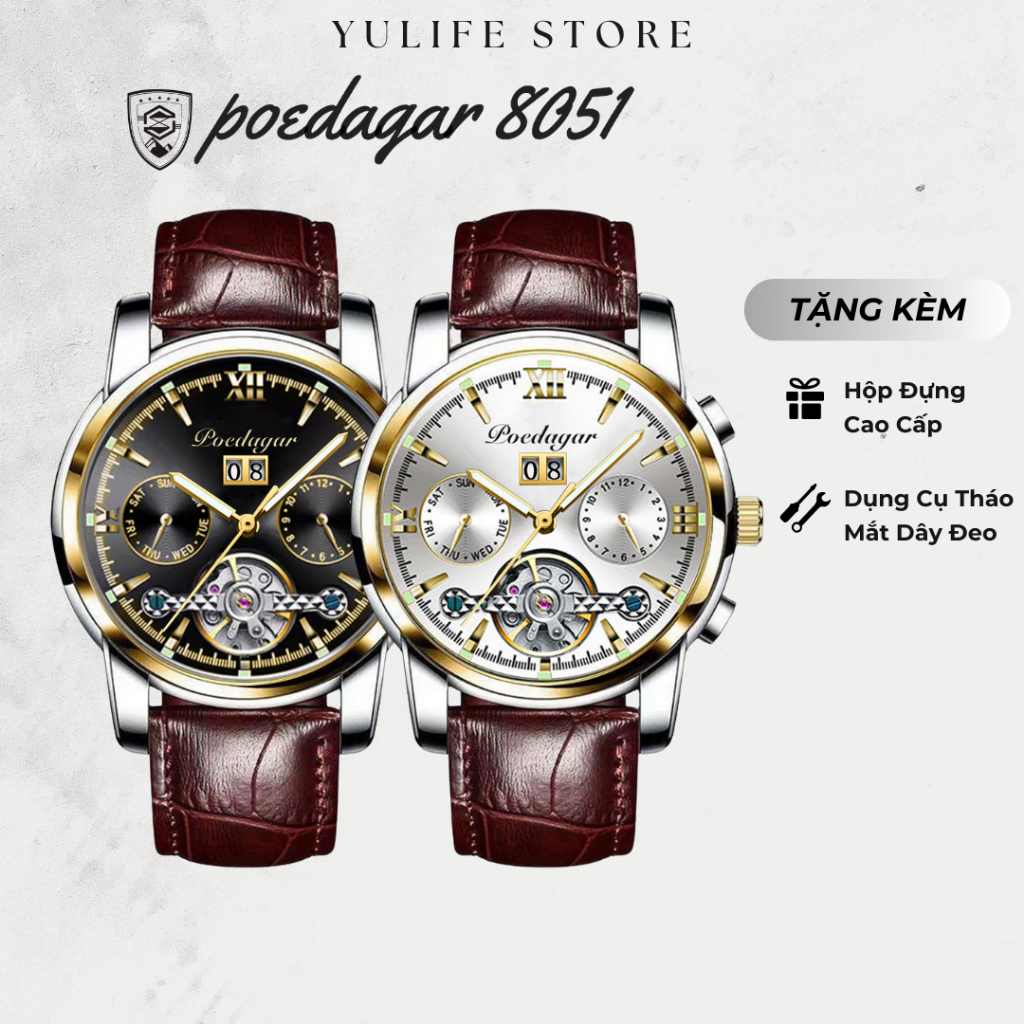 Đồng hồ Nam Poedagar Cao cấp máy Cơ Automatic P8051 Chạy full 6 kim có ...