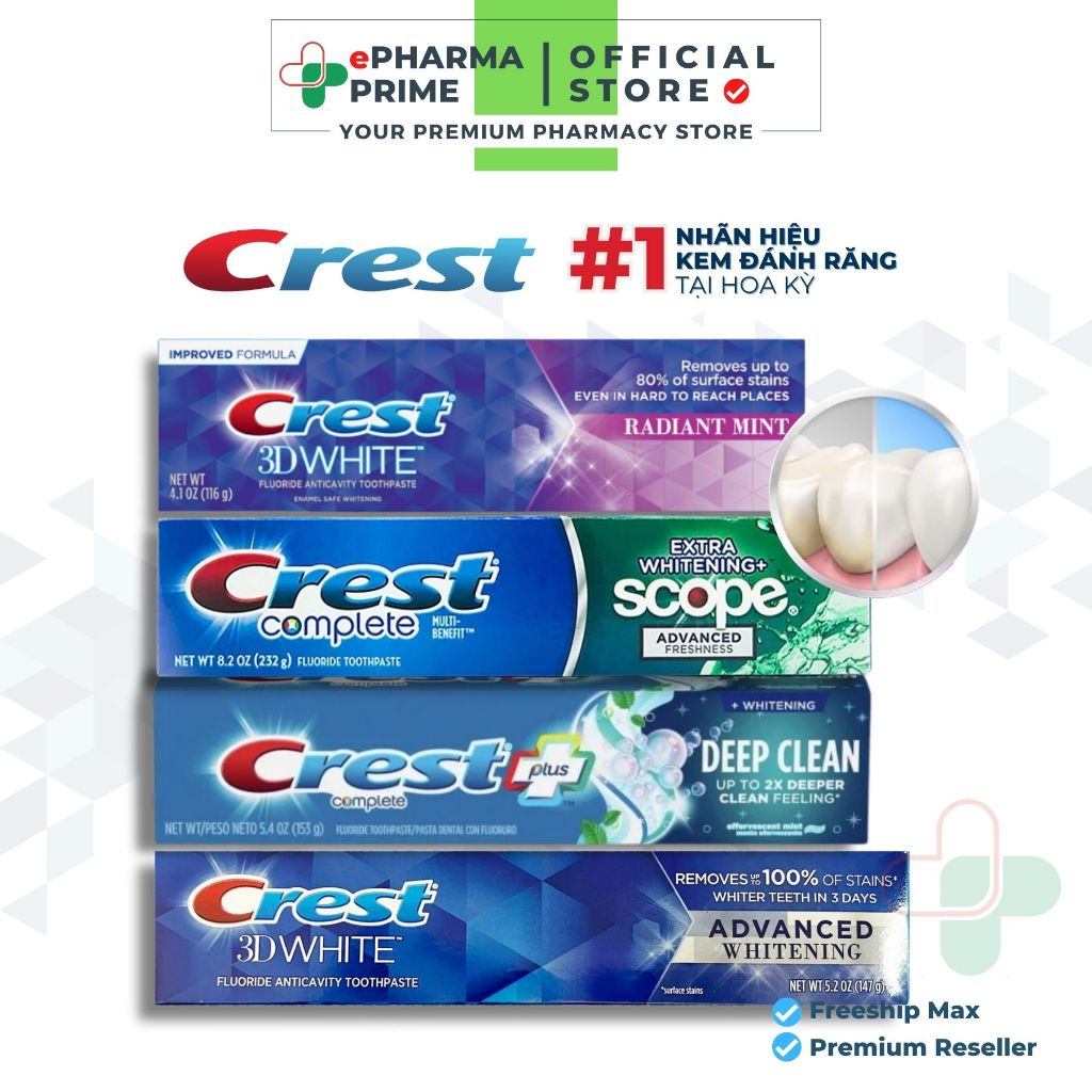 Kem Đánh Trắng Răng Crest Làm Trắng Răng, Thơm Miệng 107g/ 153g | Shopee Việt Nam