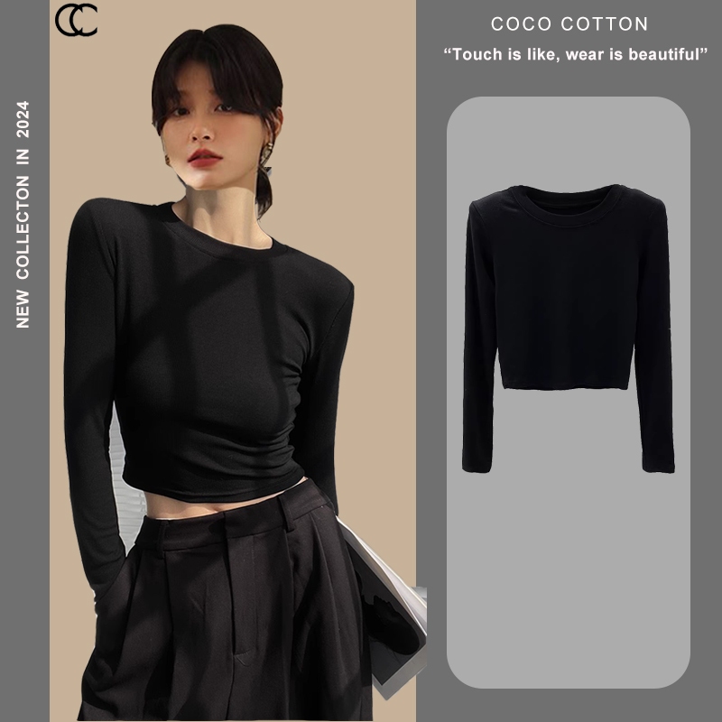 Áo croptop dài tay nữ CoCoCotton cổ tròn chống nắng cao cấp CC88 ...