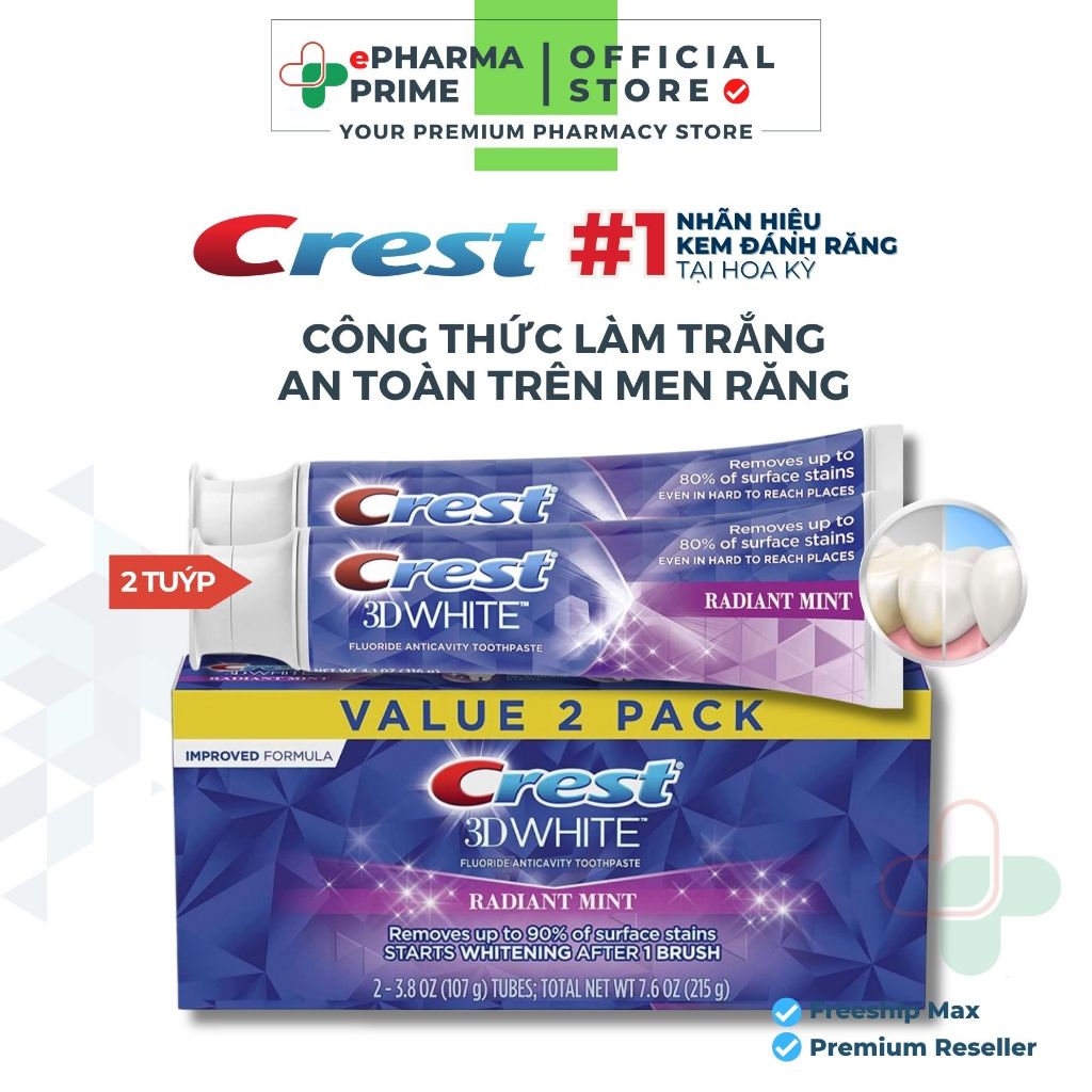 Kem Đánh Trắng Răng Crest 3D White Radiant Mint 93g | Shopee Việt Nam