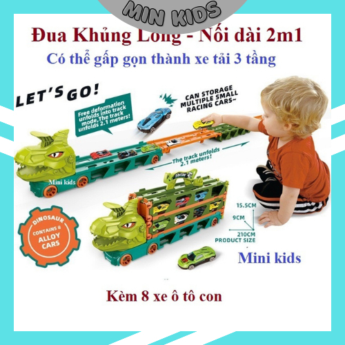 Đồ chơi ô tô xe tải khủng long 3tầng kèm 8 xe đua nhỏ mô hình đường đua ...