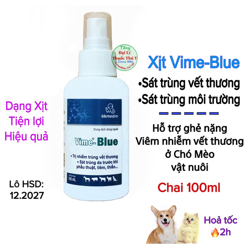 Xịt sát trùng vết thương Vime Blue 100ml chó mèo, vật nuôi | Shopee ...