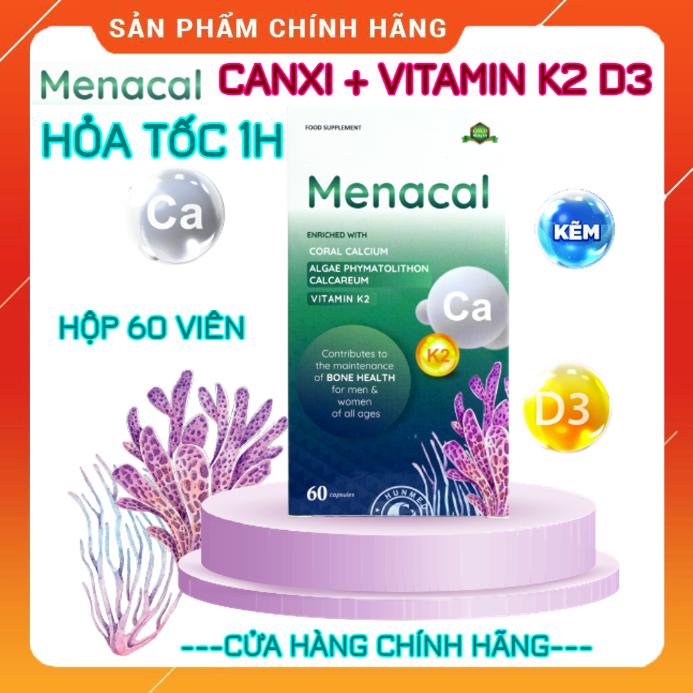 (HỏaTốc) Viên uống bổ sung Canxi, Vitamin K2 D3 Aplicaps Menacal hộp 60 ...