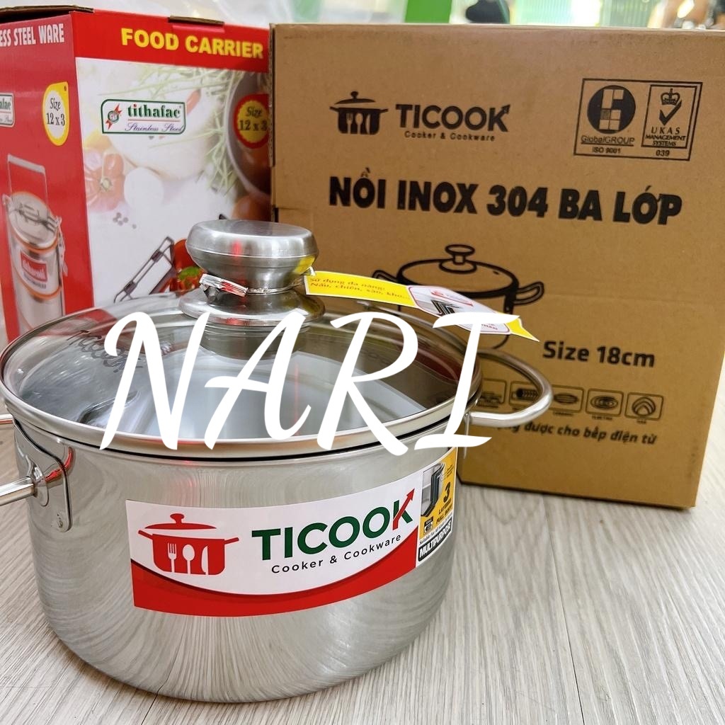 Nồi Inox 304 3 Lớp Nắp Kính Bếp Từ Ticook - Nồi inox 3 lớp inox 304 sử ...