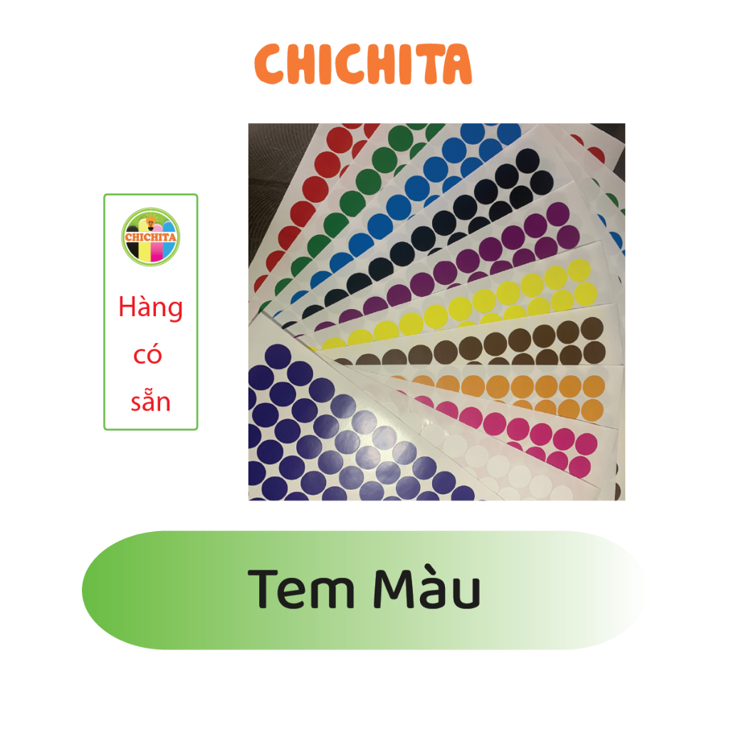 (Có sẵn) Tờ 70-160 tem dán màu hình tròn Chichita size 1-4cm | Shopee ...