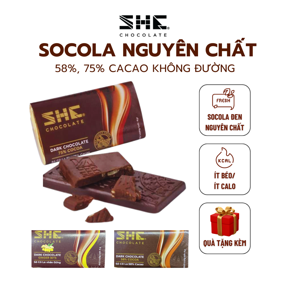 Socola đen nguyên chất cao cấp 75% cacao đắng vừa ít ngọt SHE Chocolate ...