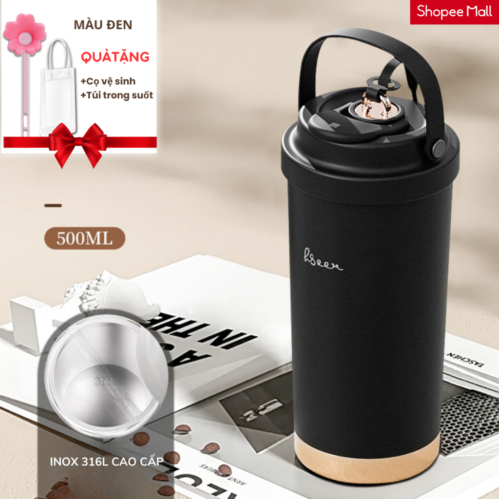 Ly giữ nhiệt Hseen COPCOP, inox 316 cao cấp 500ml thoải mái đựng được các loại nước,tặng kèm ống ...