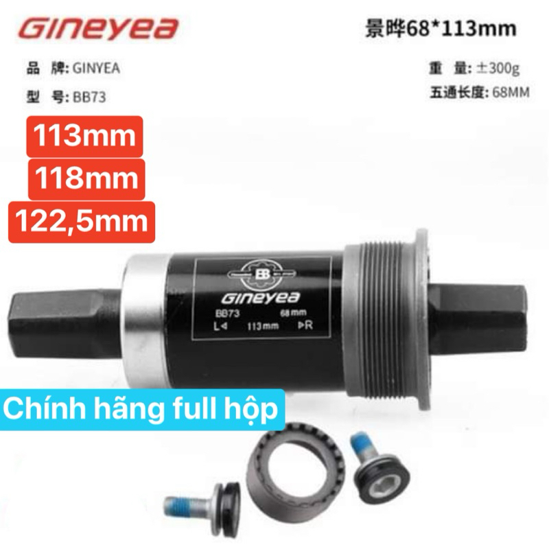 Trục Giữa Xe Đạp Cốt Vuông bi bạc đạn Gineyea BB73 68mm Made in Taiwan size 113mm,118mm,122,5mm ...