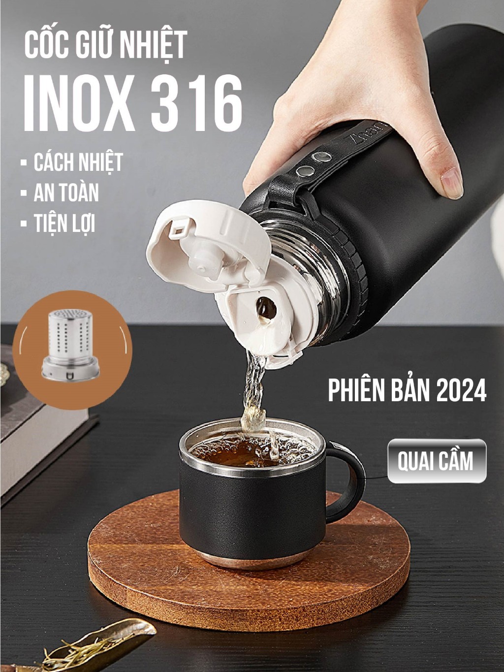 Bình giữ nhiệt NIUMI 48h 316 hiển thị nhiệt độ và nắp có tay cầm, nhiều dung tích | Shopee Việt Nam