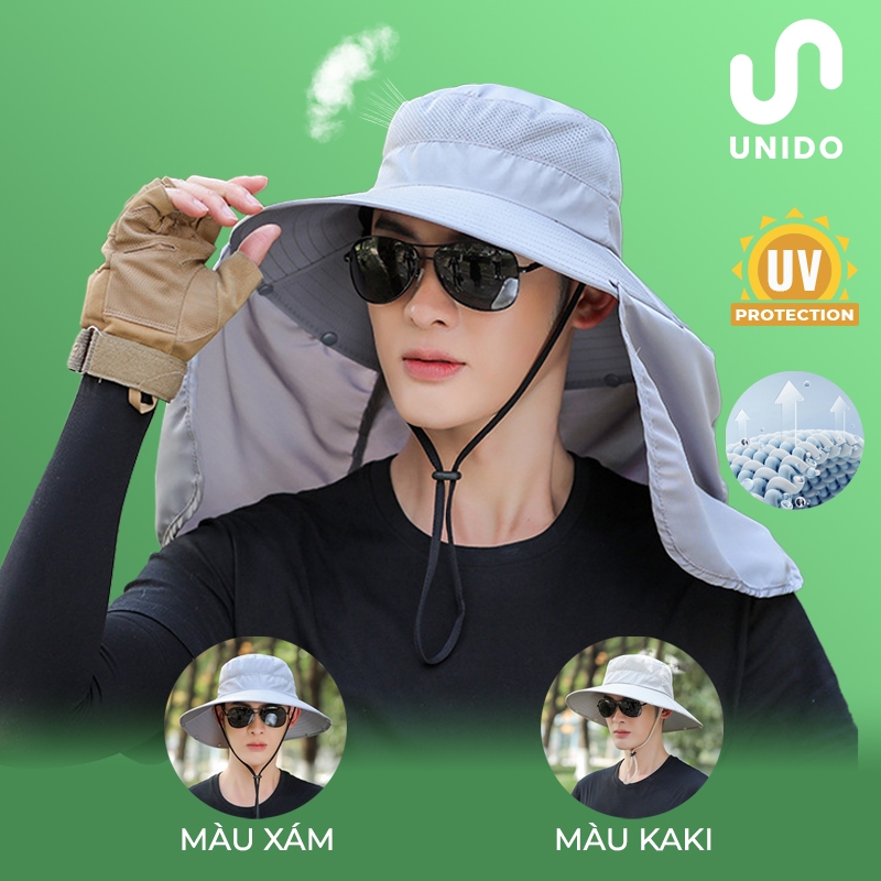 Mũ tai bèo có quây vải 2 lớp có thể tháo rời - chống nắng, chống tia UV - Mẫu mới nhất UNIDO M03 ...