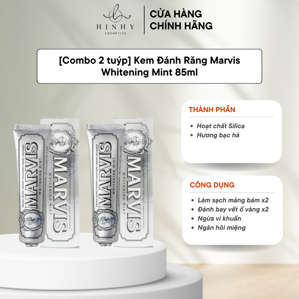 [Combo 2 tuýp] Kem Đánh Răng Marvis Whitening Mint 85ml | Shopee Việt Nam