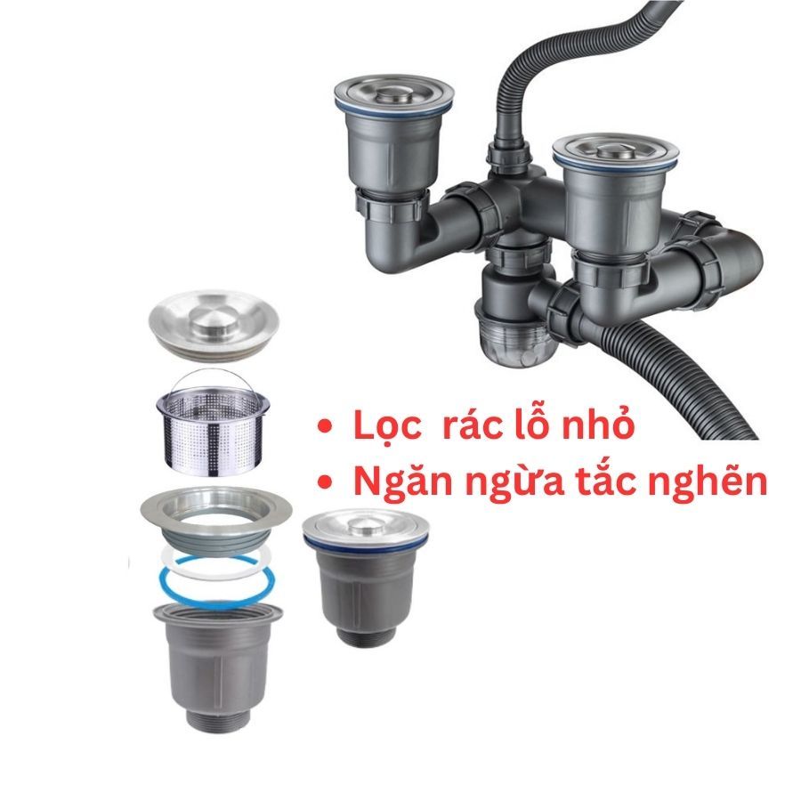 Xiphong chậu rửa bát ngăn mùi chống hôi, chống tắc nghẽn hai cốc 11cm ...