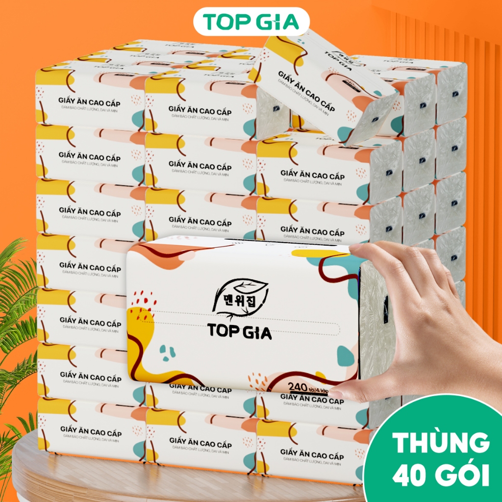 Giấy ăn rút Topgia thùng 40 gói đa sắc cao cấp 240 tờ 4 lớp, dập vân 4D ...