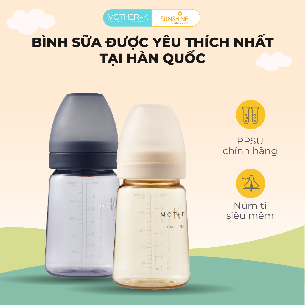 Bình sữa Mother-K nhựa PPSU cao cấp núm ti Silicone y tế 180ml | Shopee Việt Nam