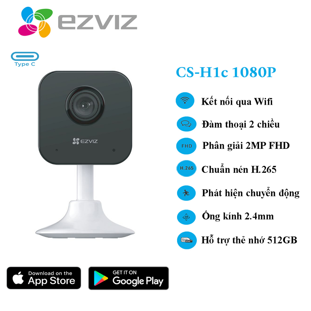 Camera WIFI EZVIZ H1C 2MP Full HD 1080P, Đàm Thoại 2 Chiều - Hàng Chính ...
