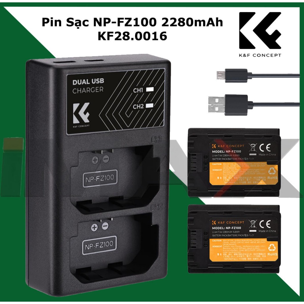 Bộ 2 pin 1 sạc đôi máy ảnh K&F Concept NP-FZ100 2280mAh - KF28.0016 (Quà Tặng) | Shopee Việt Nam