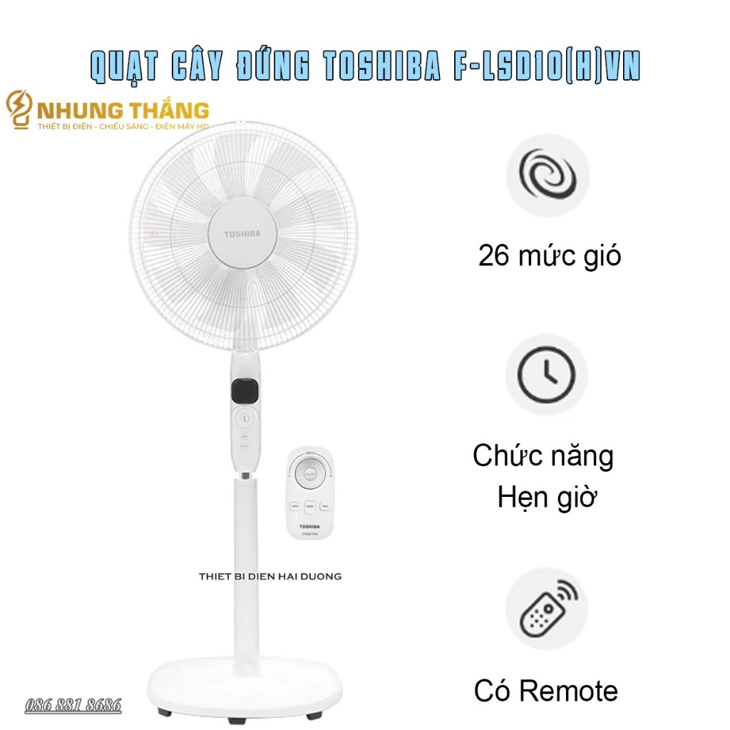 Quạt Cây Đứng Toshiba F-LSD10(W/H)VN 30W - Điều Khiển Từ Xa - 9 Cánh Quạt - Hàng Chính Hãng ...