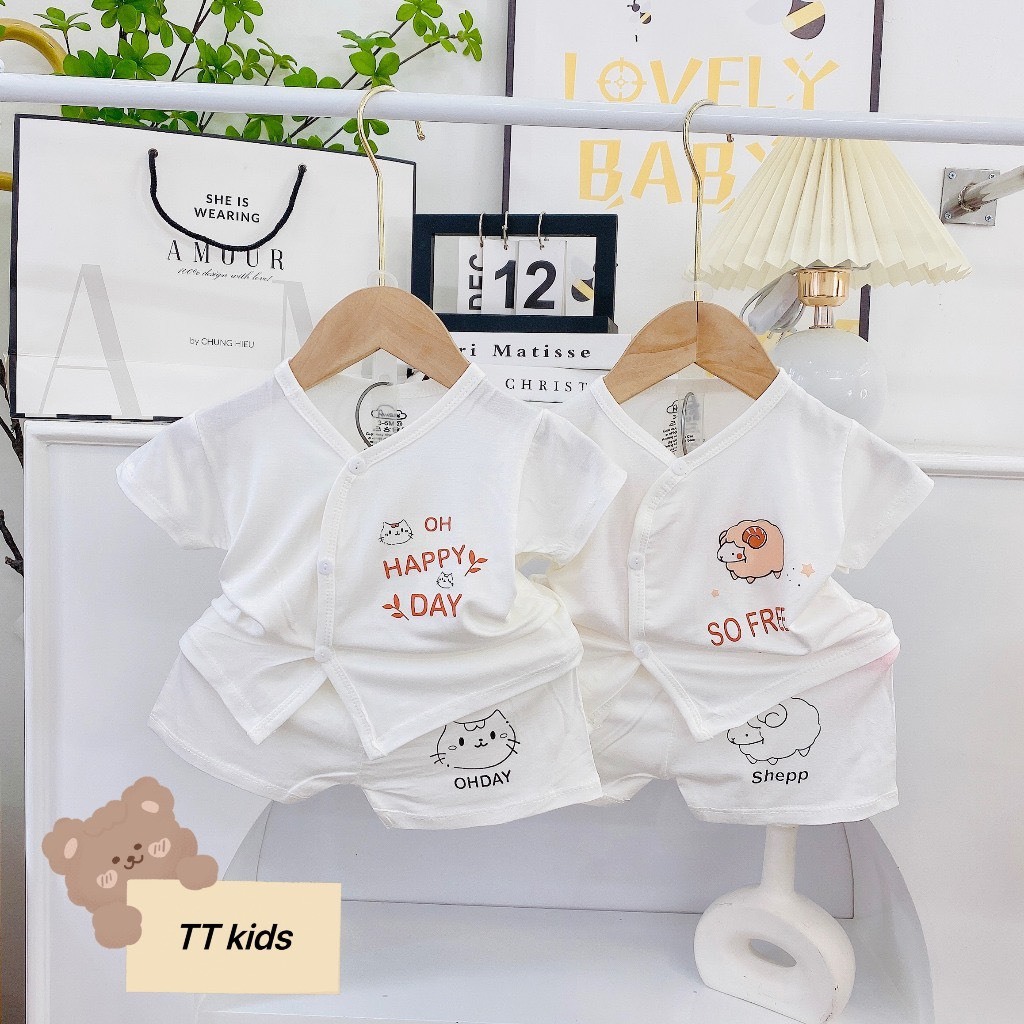 Bộ Cộc Tay Cotton Mát Hoạ Tiết Gấu Mèo Thỏ Nền Trắng AVa Cho Bé Từ Sơ ...