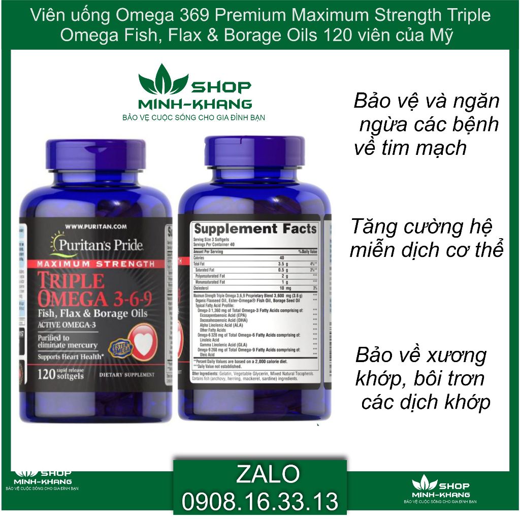 Viên uống Omega 369 Premium Maximum Strength Triple Omega Fish, Flax ...