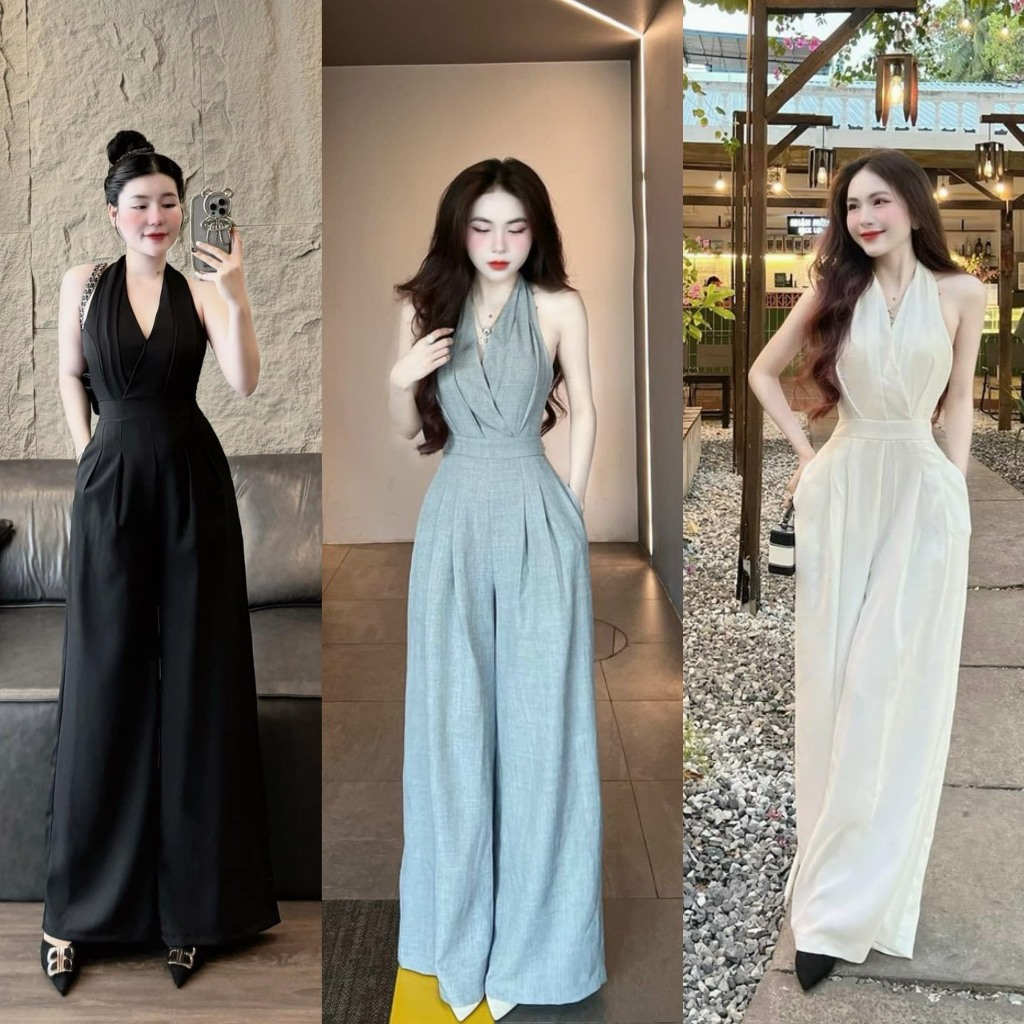 Jumpsuit dài - Jumpsuit thời trang nữ đi tiệc dáng suông dài cổ yếm ...
